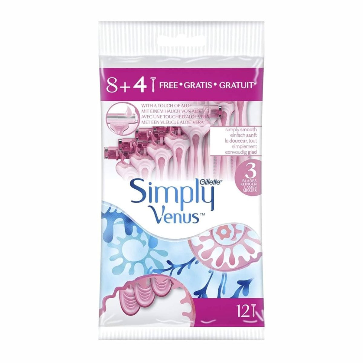 Gillette Simple Venus 3-Blade Pink Bag 8 + 4 – Melora